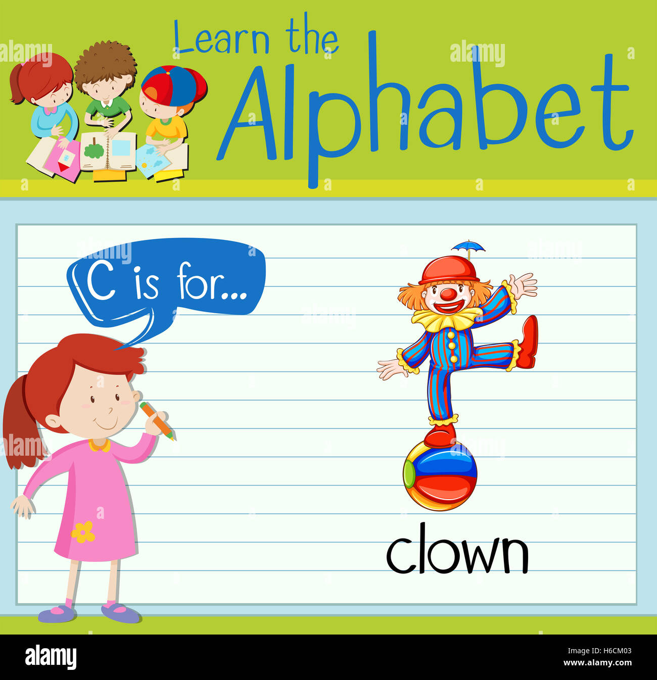 Flashcard alphabet C is for clown illustration Stock Photo - Alamy
