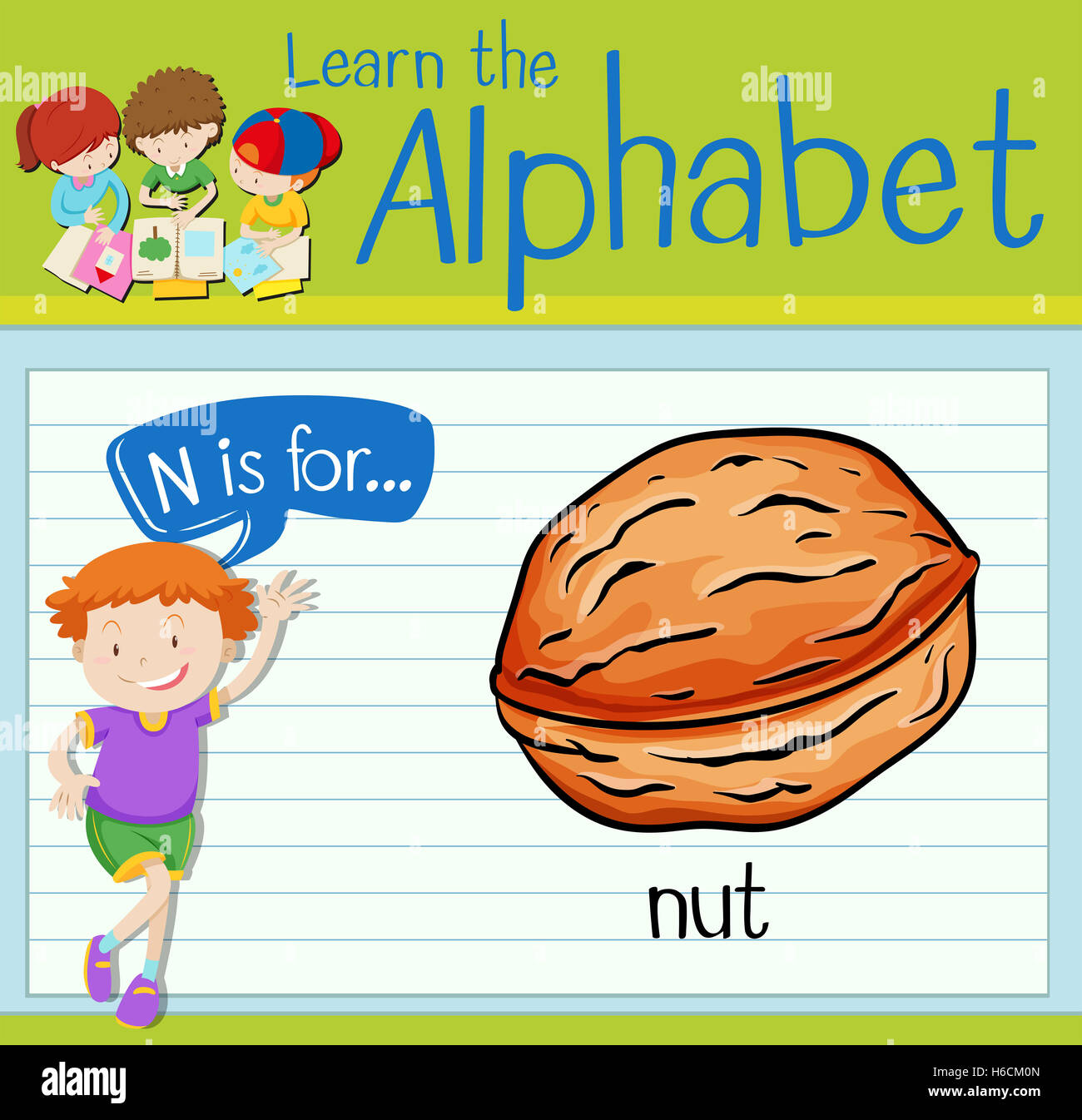 Flashcard letter N is for nut illustration Stock Photo - Alamy