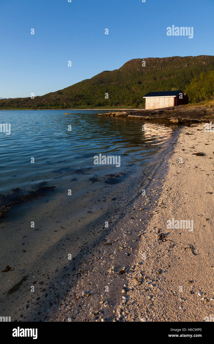 Shoreside at Tjeldsund Fjord camping, Lofoten Islands Norway Stock ...