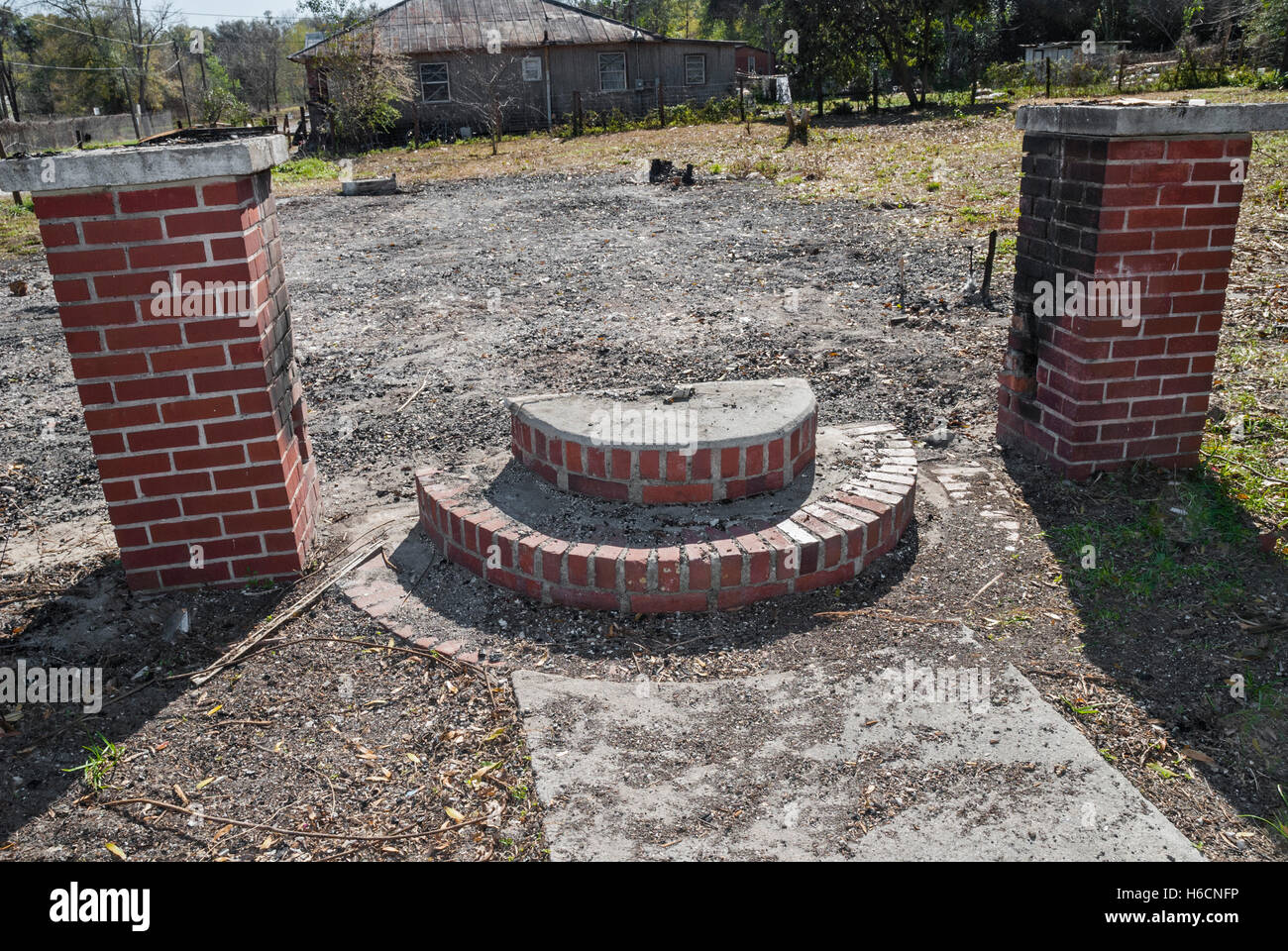 Remains of a fire destroyed home in a small North Florida town Stock ...