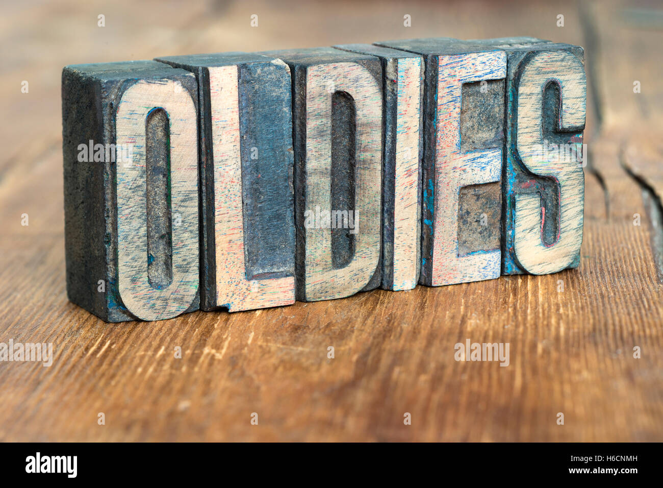 oldies word made from wooden letterpress type on grunge wood Stock ...