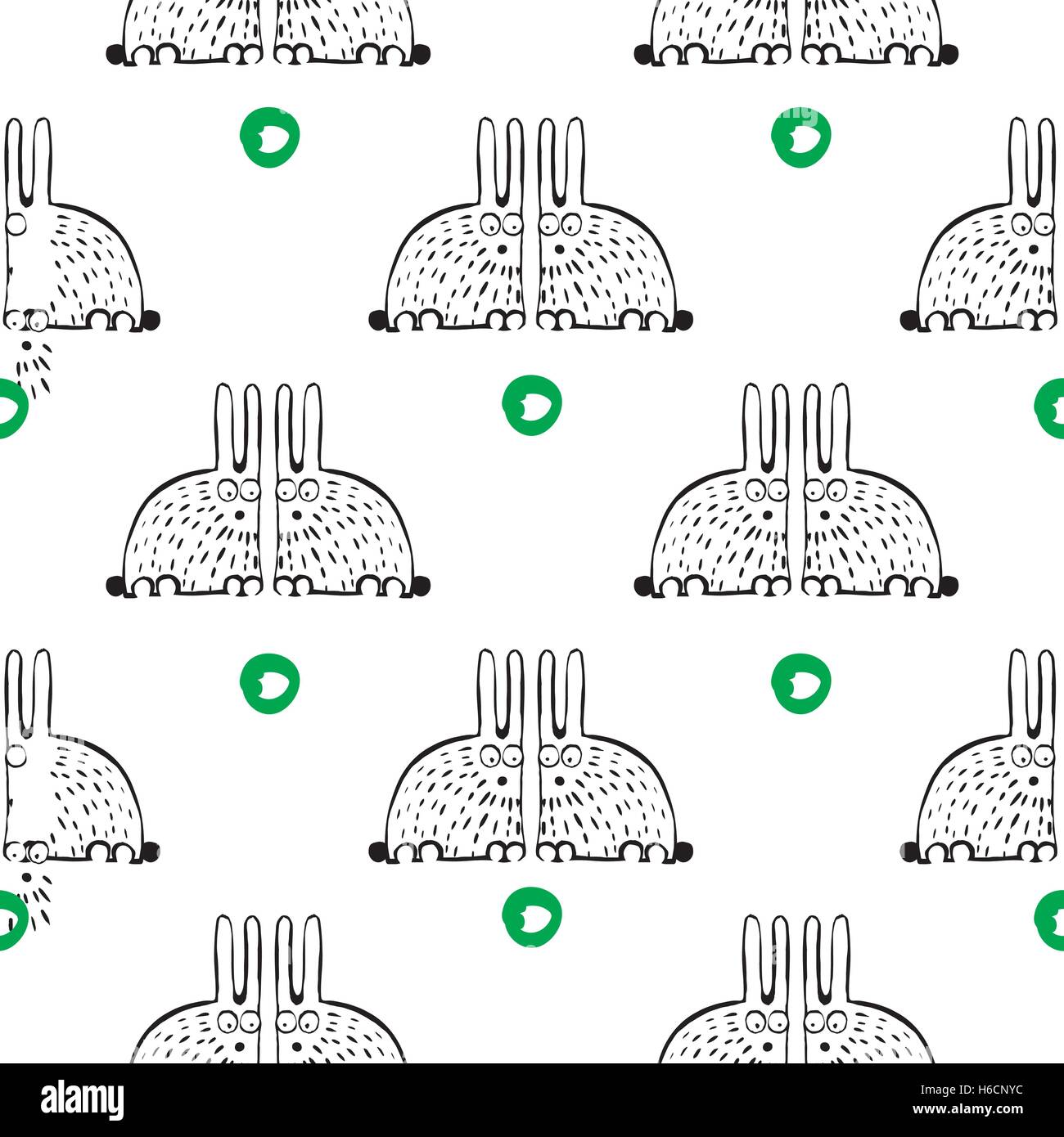 Hand drawn vector seamless pattern with rabbit and grass Stock Vector ...