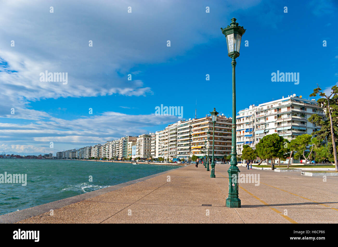 The promenade of Thessaloniki with typical balcan buildings on the ...