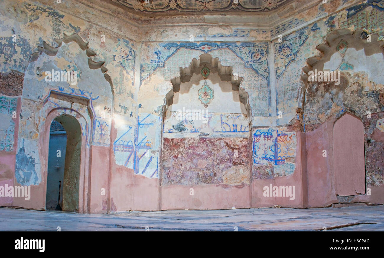 The interior of Bey Hamam with bad preserved unique wall paintings that ...