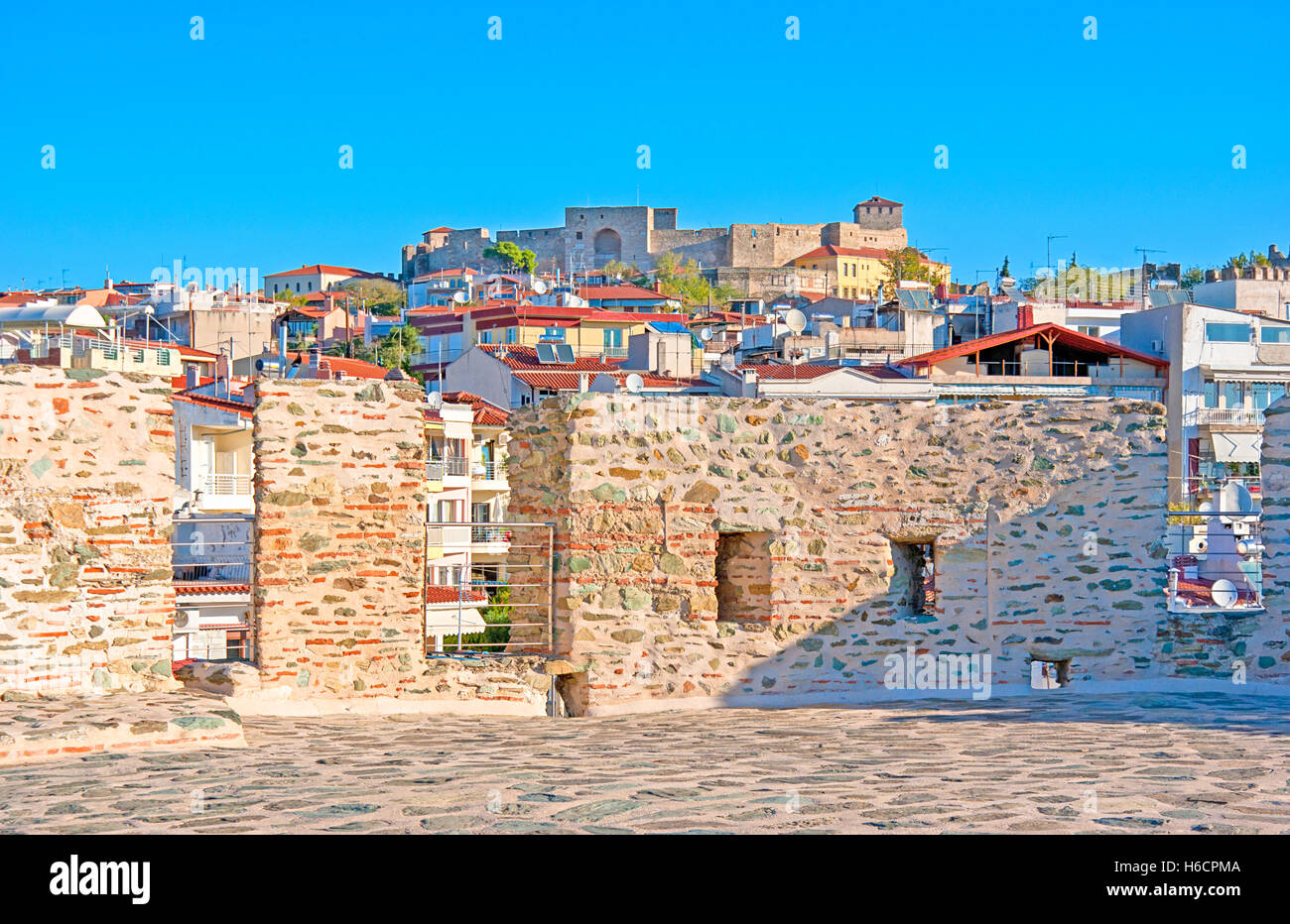 The view on Byzantine fort, named Heptapyrgion from the city ramparts ...