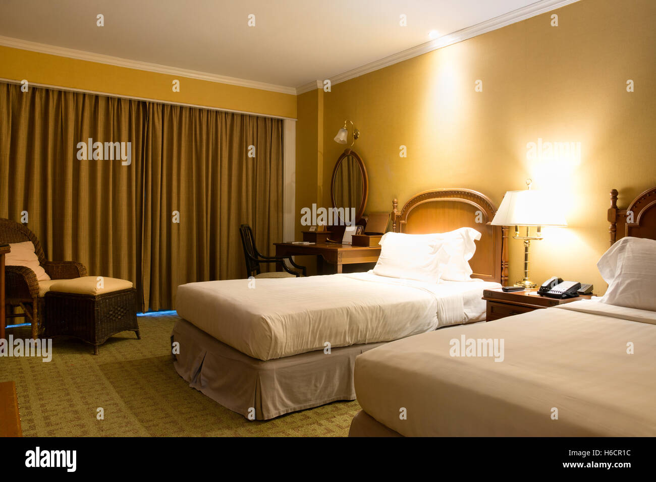 Interior of a hotel bedroom for background Stock Photo - Alamy