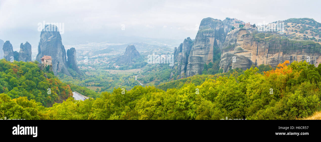 Panoramic view on the Meteora mountains and monasteries, Greece Stock ...