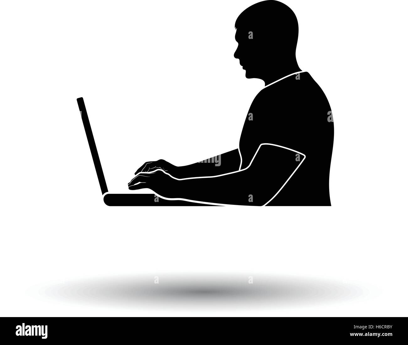 Writer at the work icon. White background with shadow design. Vector ...