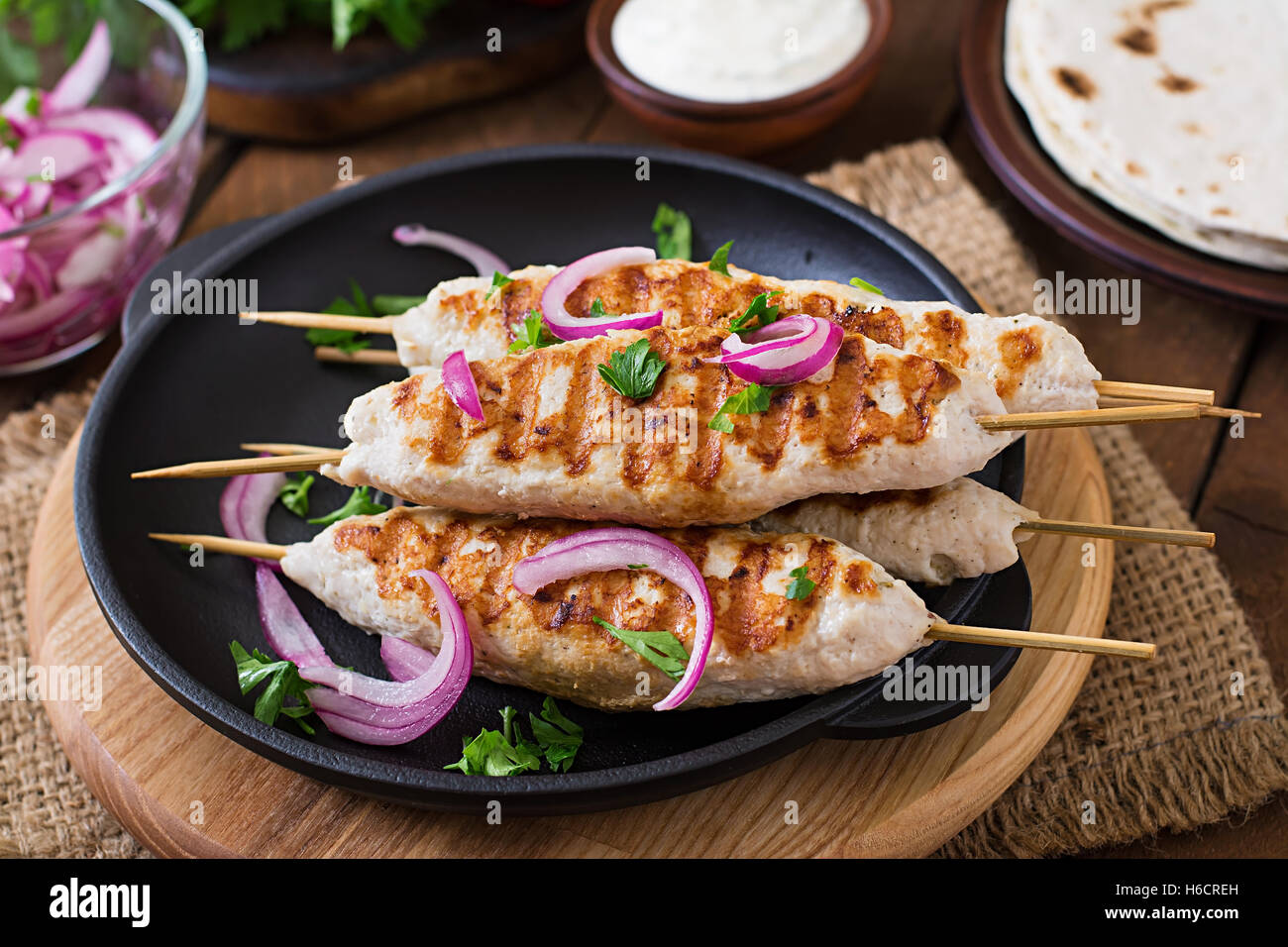 Chicken kebab with grilled vegetables Stock Photo - Alamy