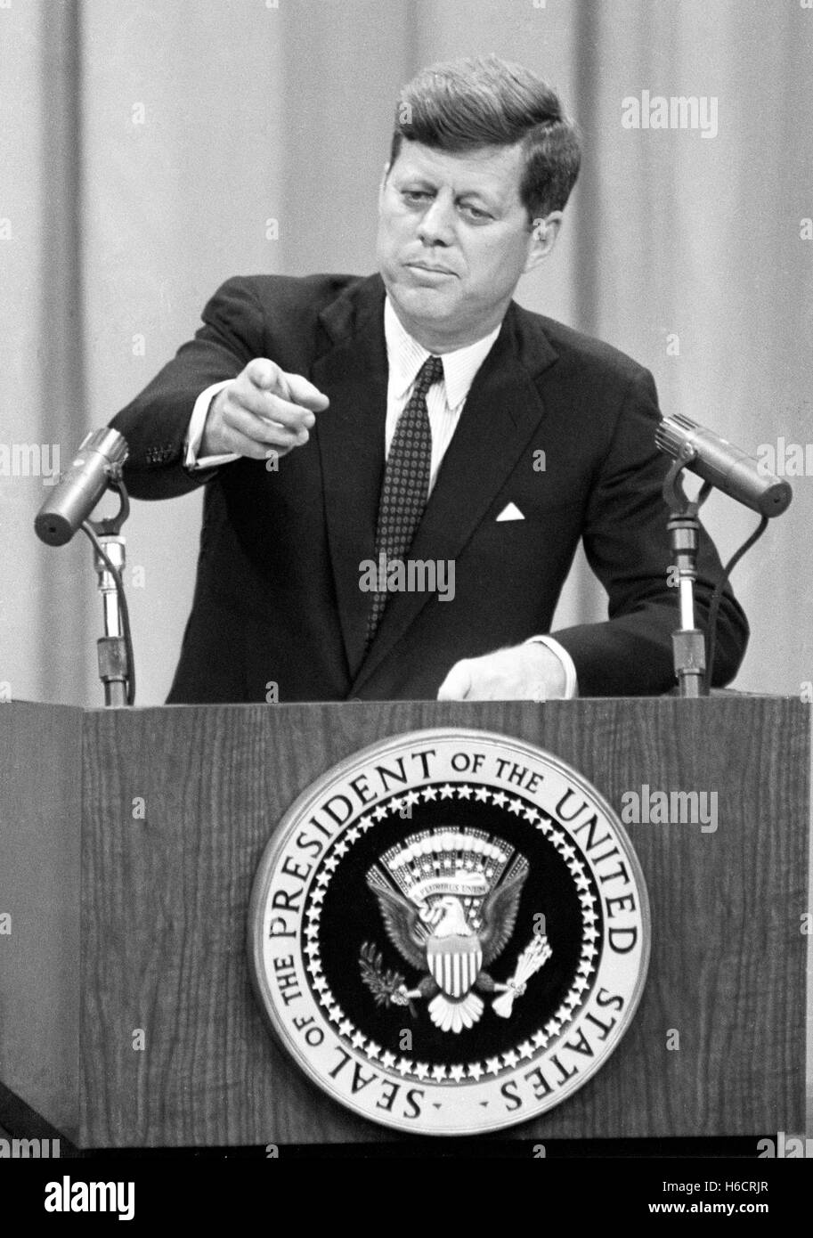United States President John F. Kennedy conducts his fifth press ...