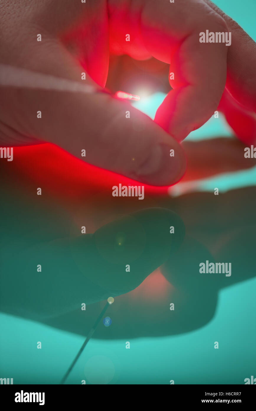 Source of bright light on the end the probe for treatment by means the ...