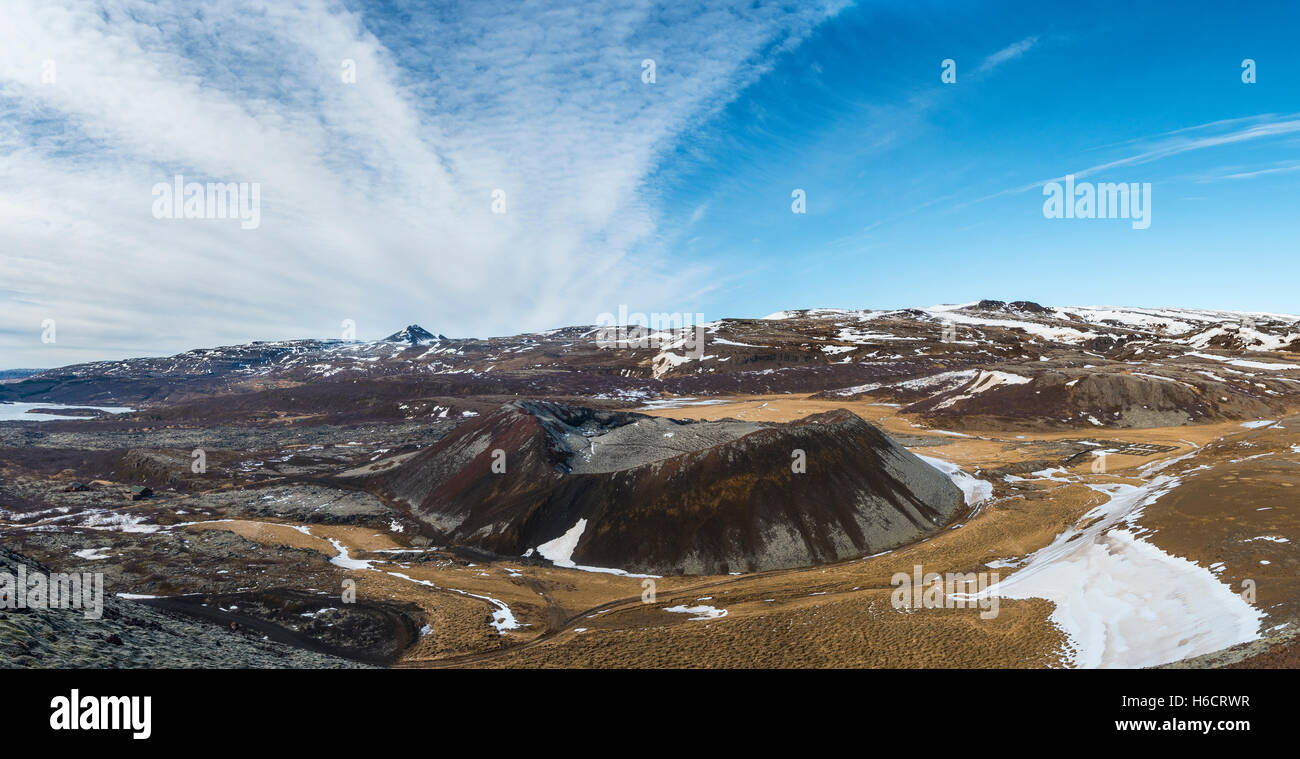 View from the Grabrok crater on Gabrokkarfell, volcanic landscape ...