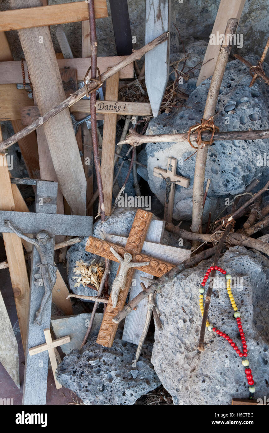 Votive offerings at the Wallfahrtskirche Mary Eck sanctuary, crosses ...