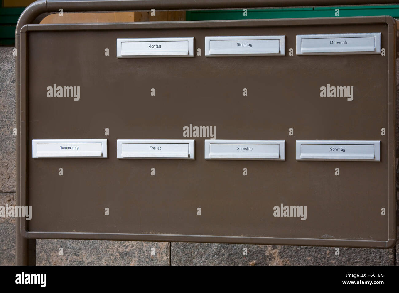 Letterbox system with mailboxes, weekdays, weekly planning Stock Photo ...