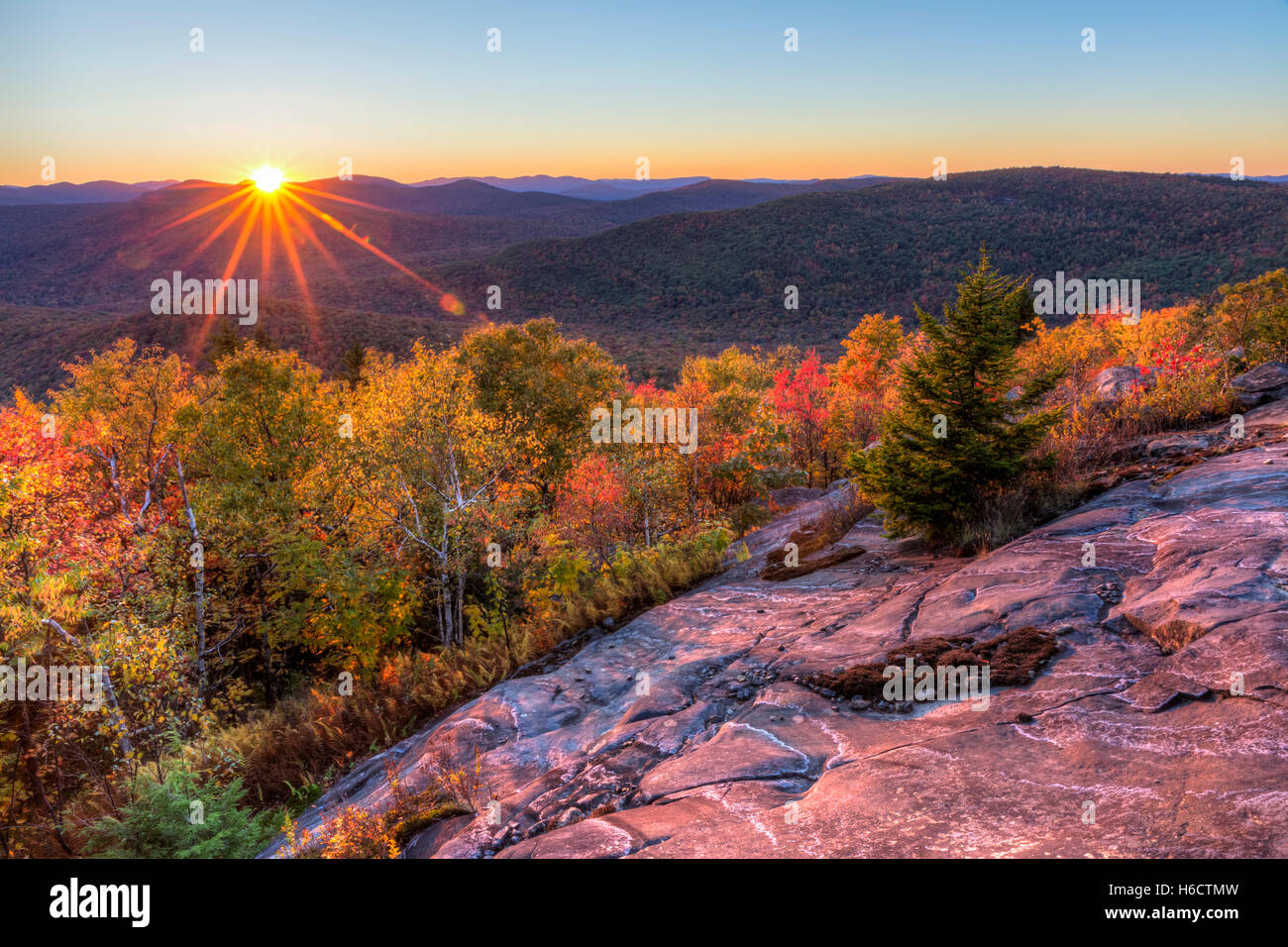 Colorful Autumn Sunset over Seneca Mountain from an overlook on Hadley ...