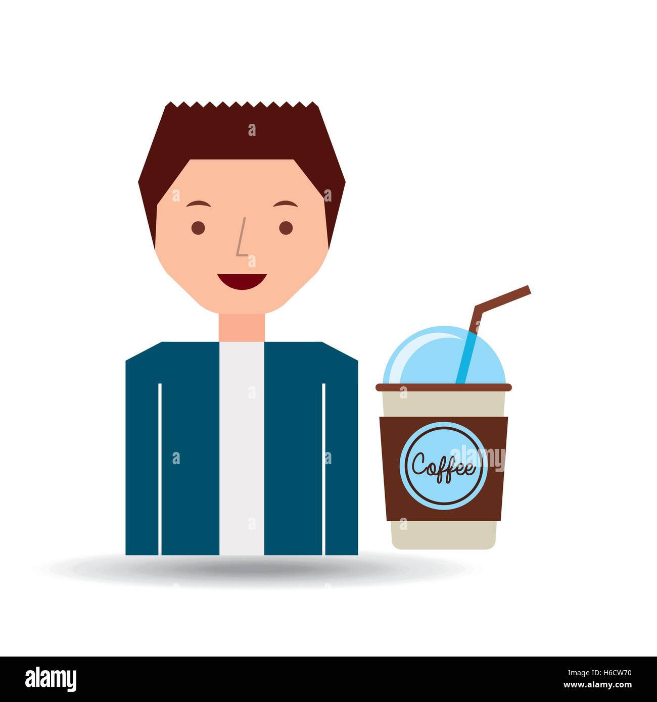 cartoon guy with cup coffee cover straw design icon vector illustration ...
