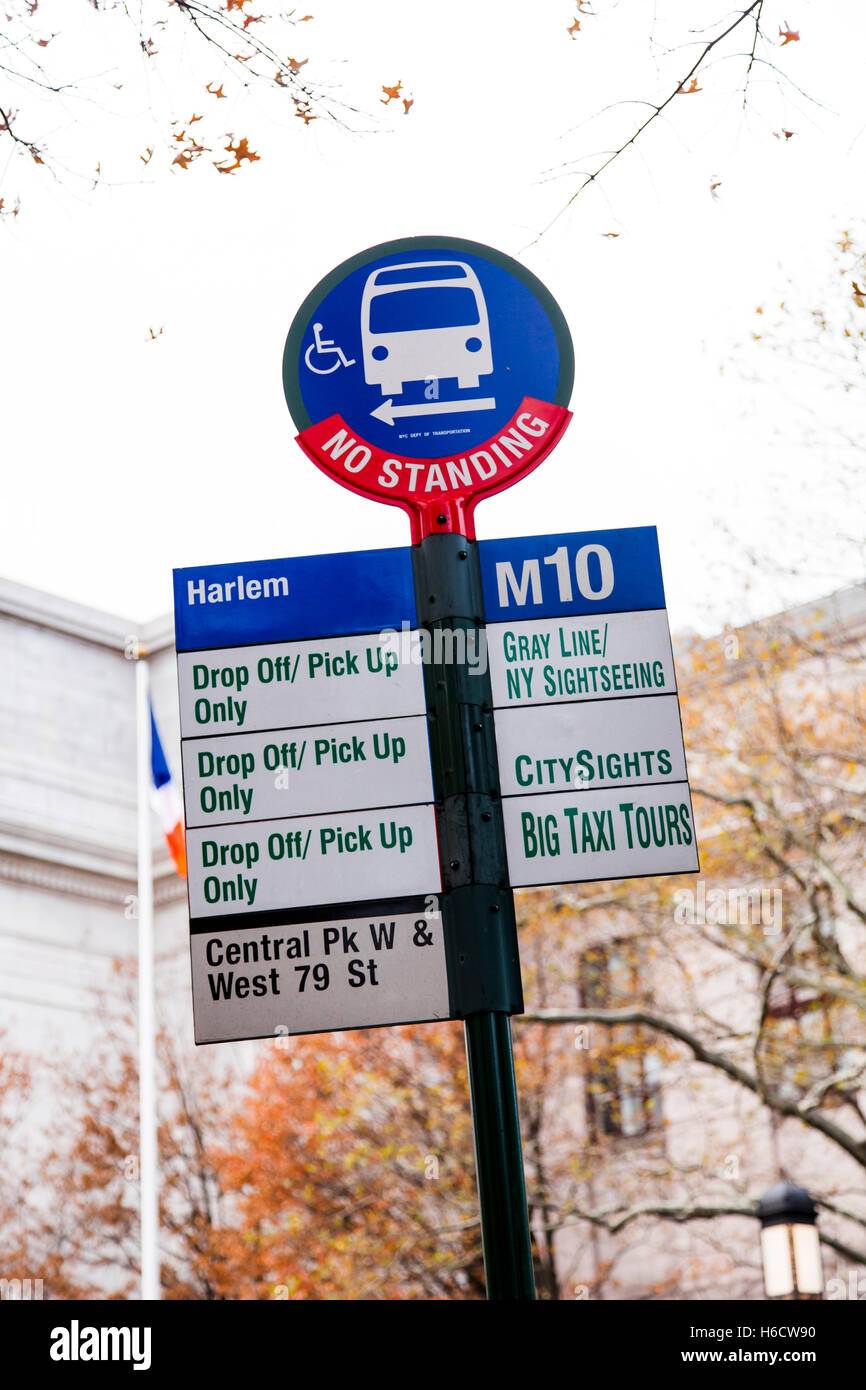 Bus stop at Central Park West and West 79 St. in Manhattan, for the ...