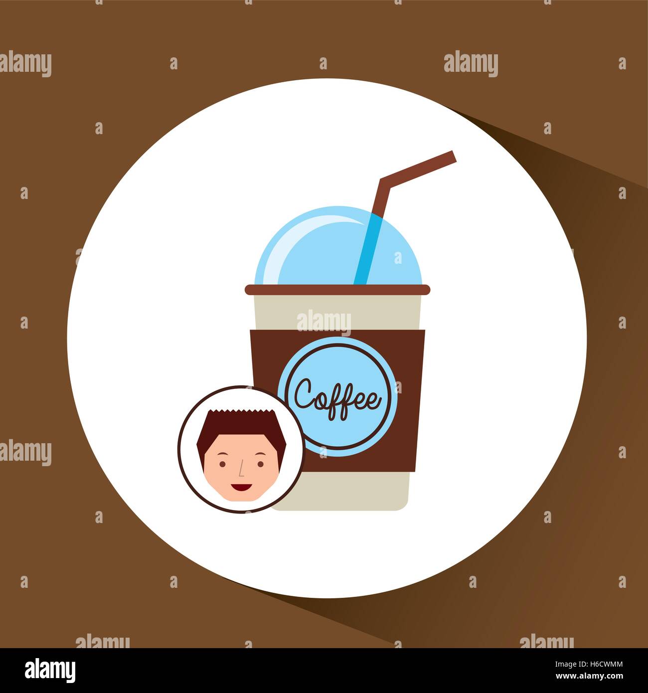 cartoon guy with cup coffee cover straw design icon vector illustration ...