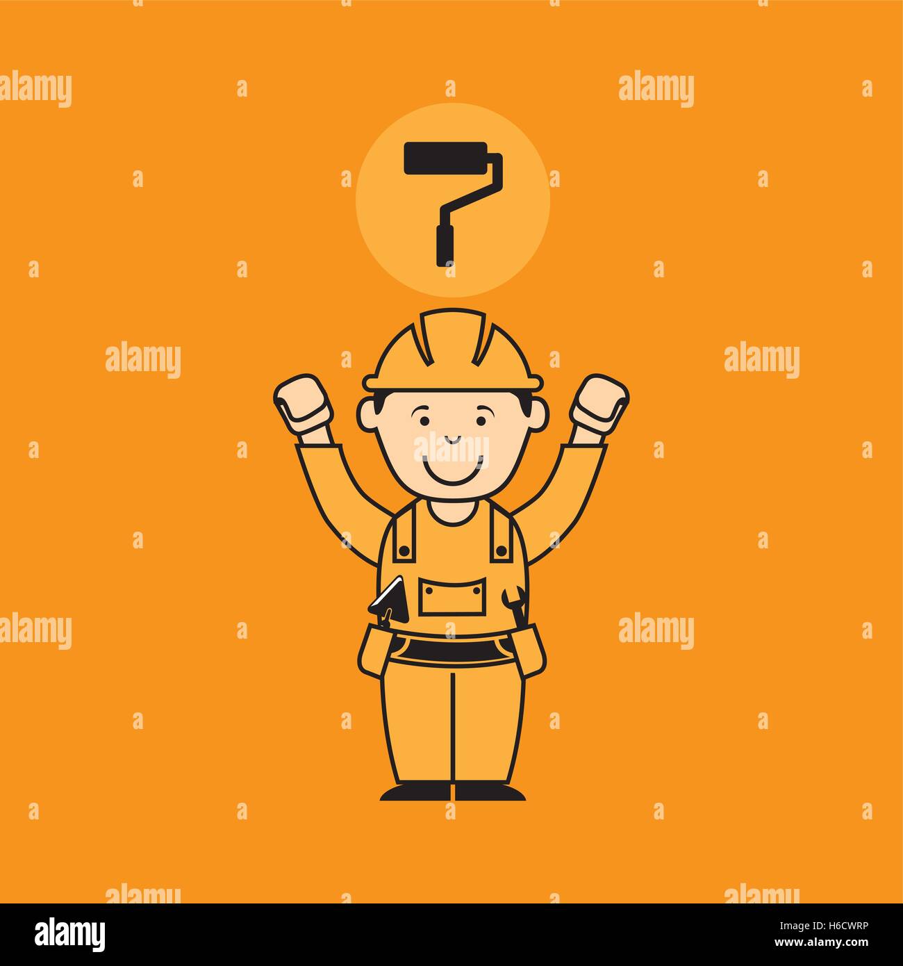 avatar man construction worker with roller paint icon vector ...