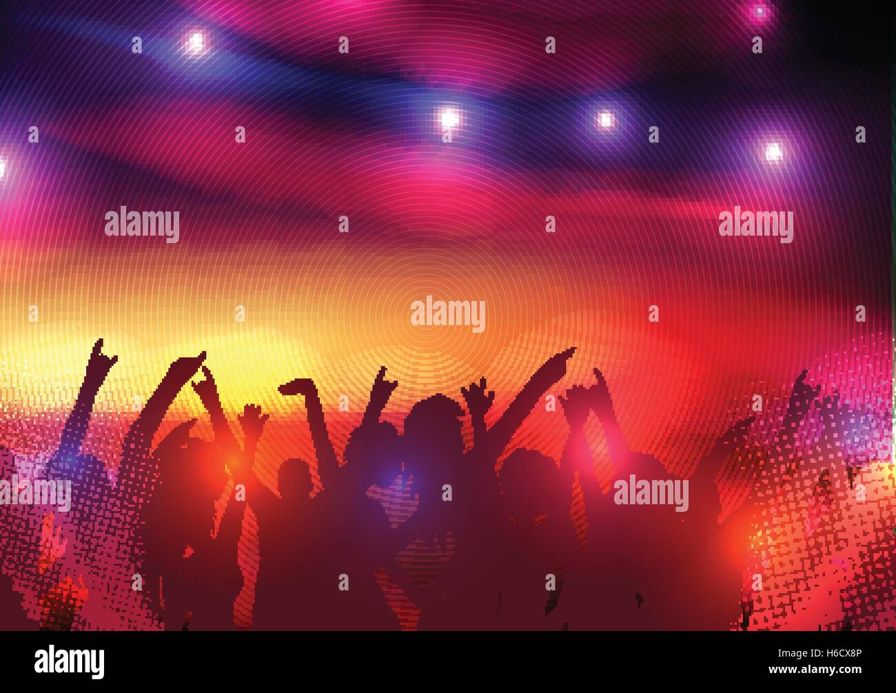 Party Crowd with Disco Spot Lights Background Template - Vector ...