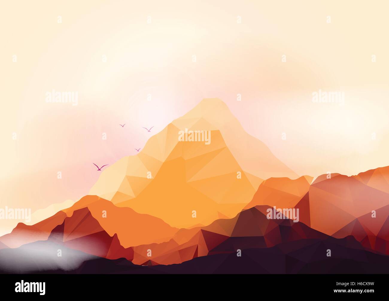 Geometric Mountain and Sunset Background - Vector Illustration Stock ...