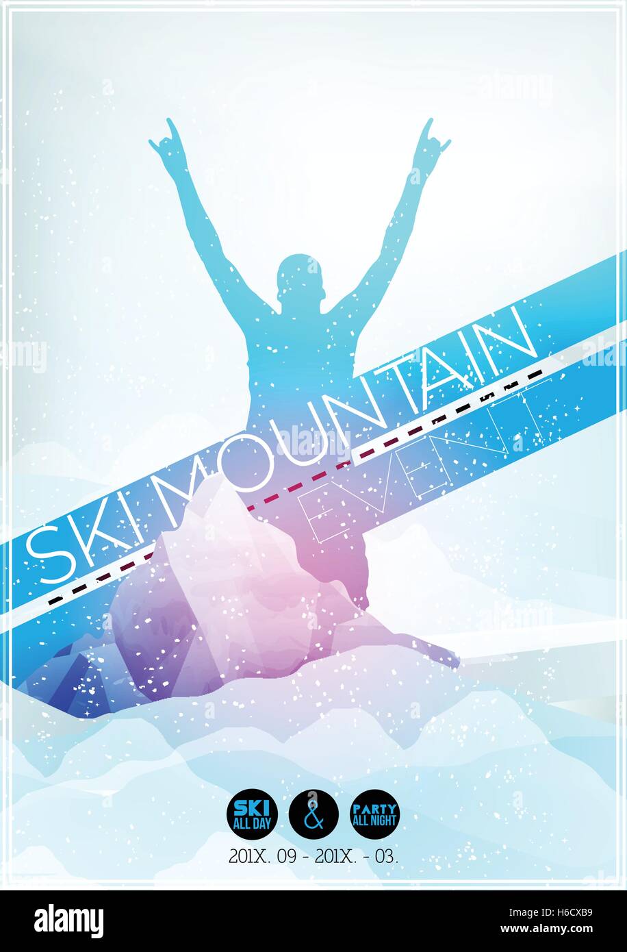 Ski Party Poster Template with Mountain in Clouds - Vector Illustration ...
