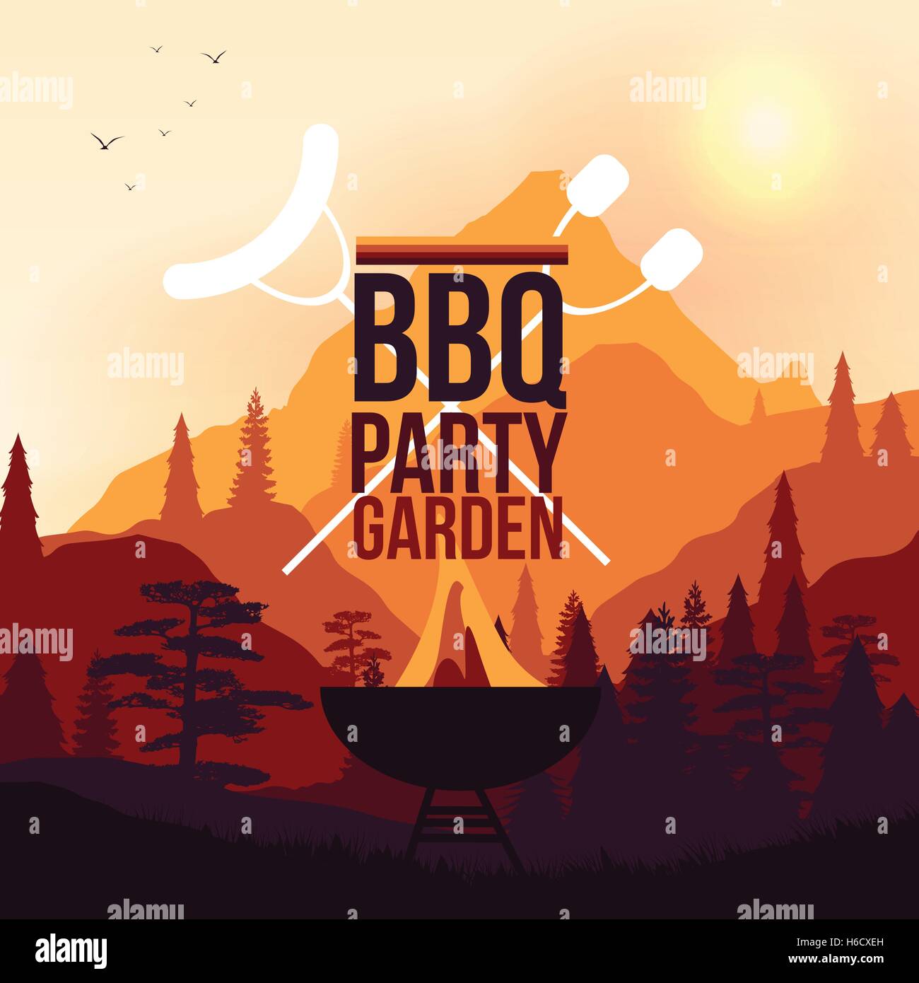 BBQ Party Garden Poster - Vector Illustration Stock Vector Image & Art ...