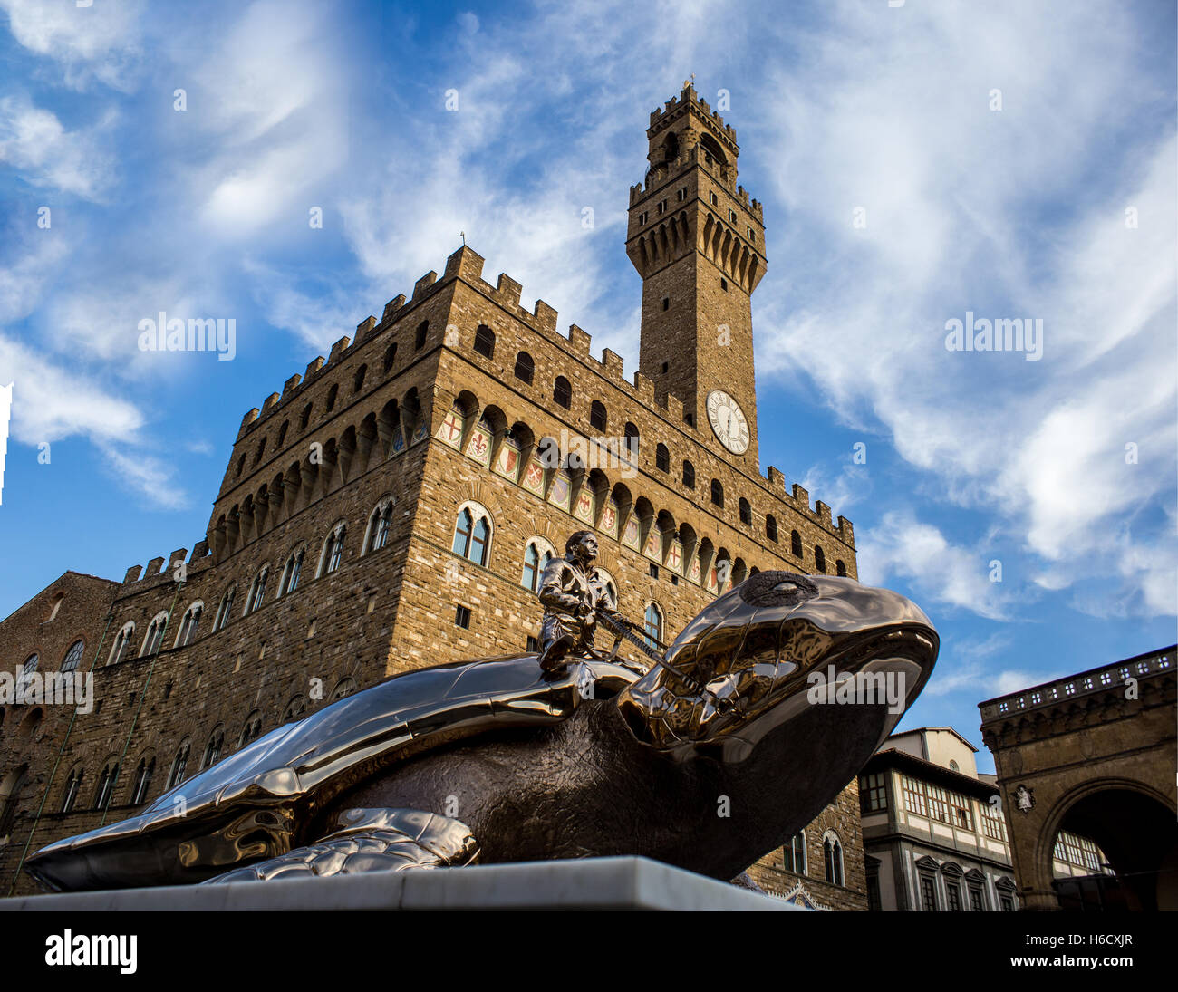 Giant Bronze Turtle Statue in front of Palazzo Vecchio, Florence, Italy ...
