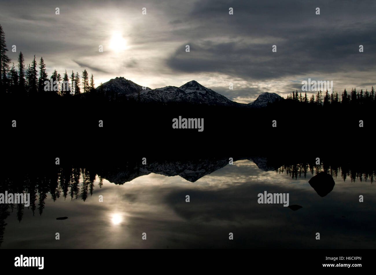 Scott Lake reflection with Three Sisters, McKenzie Pass-Santiam Pass ...