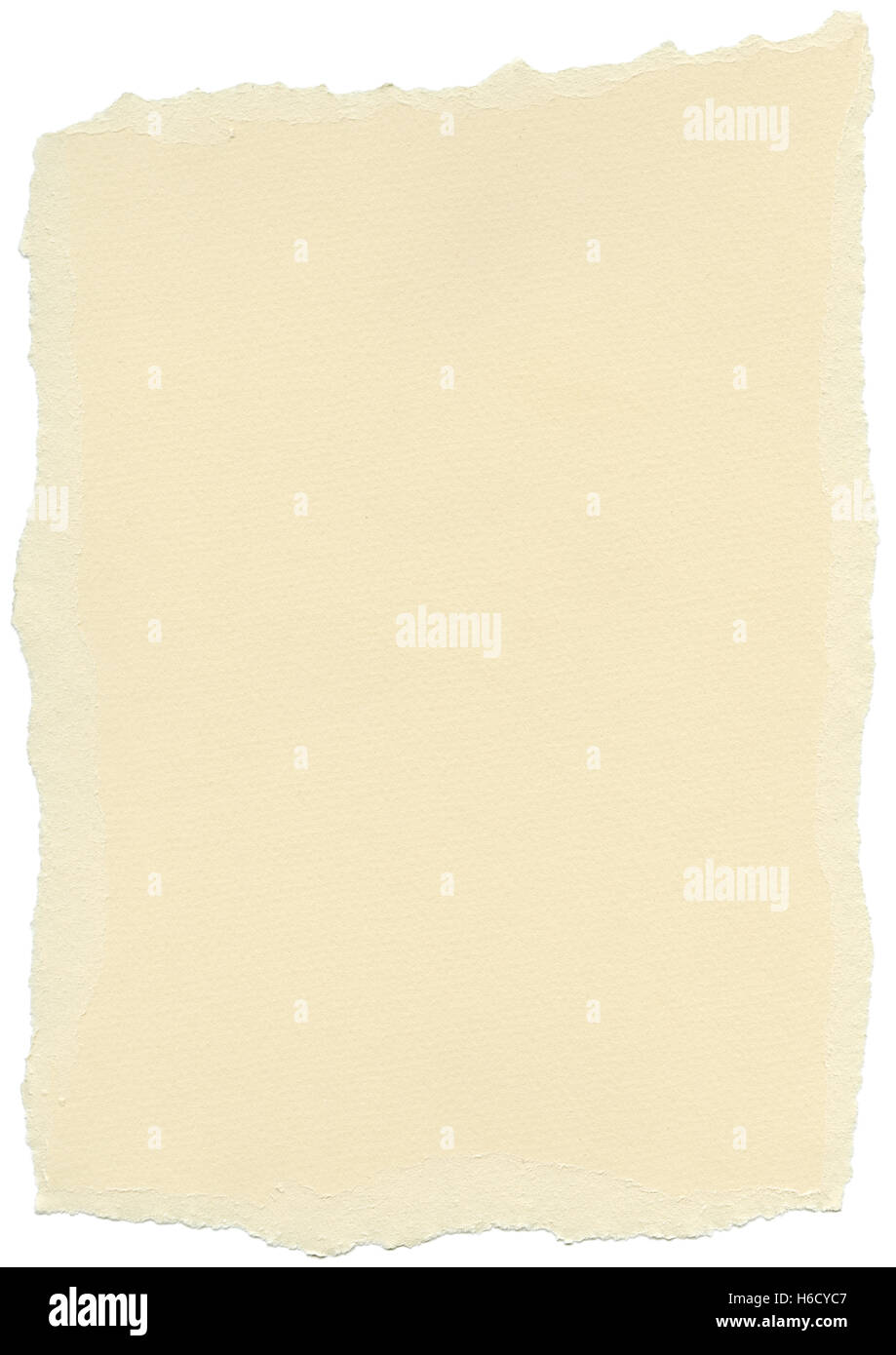 Texture of yellow cream fiber paper with torn edges. Isolated on white ...