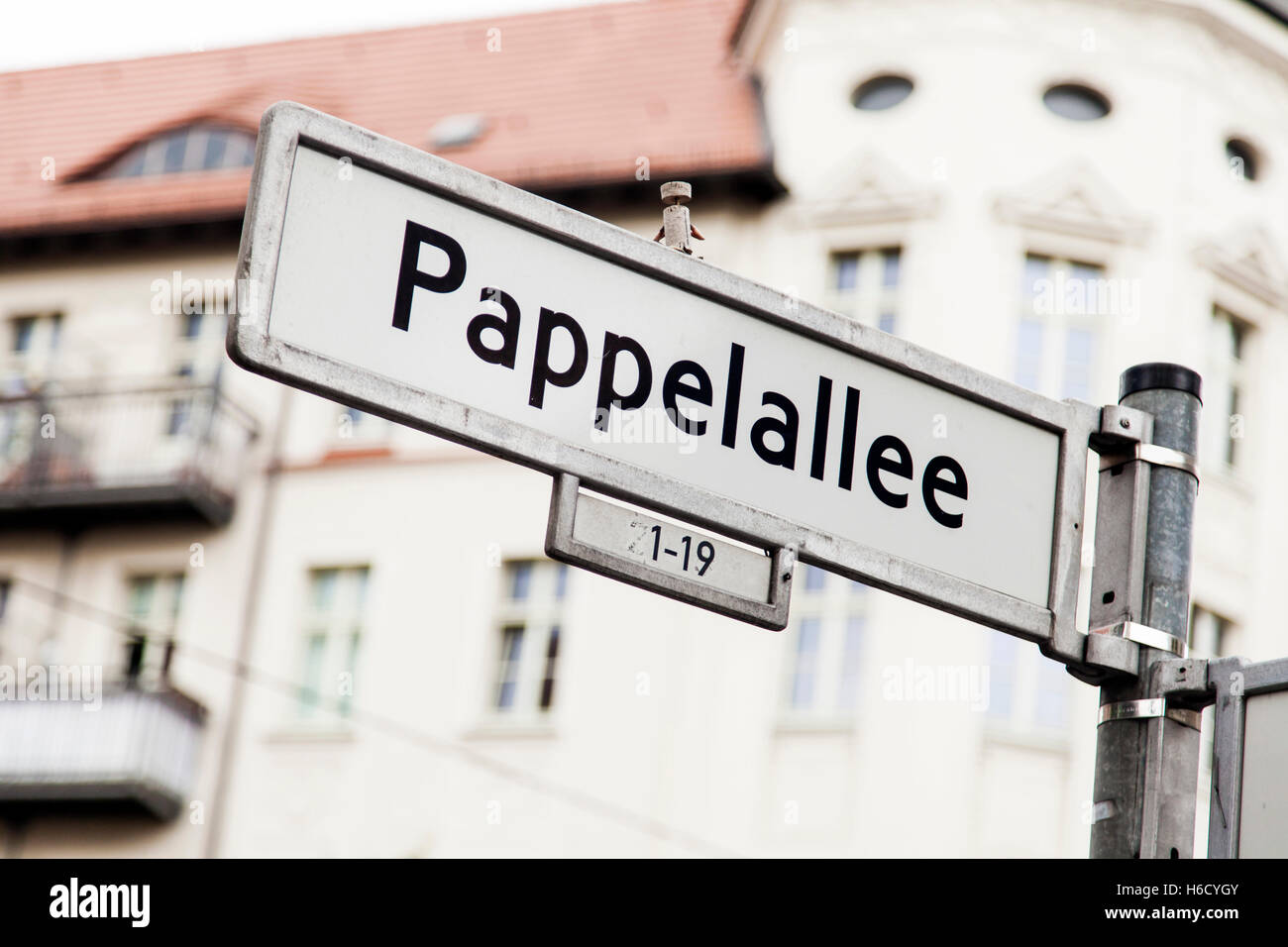 Street sign depicting it is Pappelallee in Berlin, Germany Stock Photo ...
