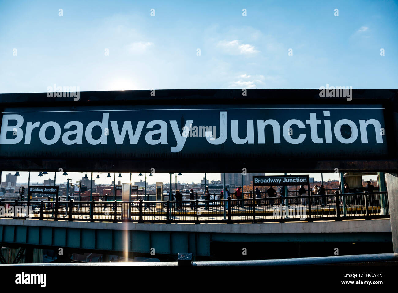 Sign on a subway station's platform saying it is Broadway Junction ...