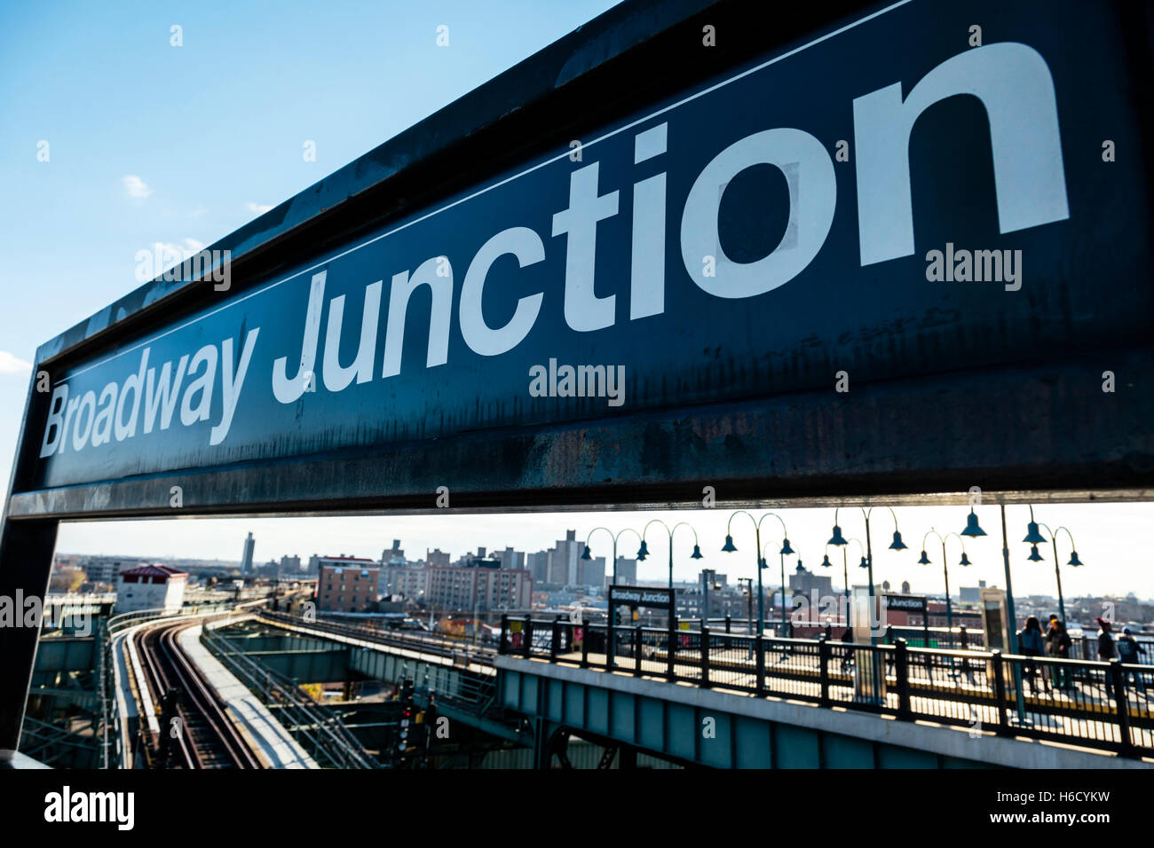 Sign on a subway station's platform saying it is Broadway Junction ...