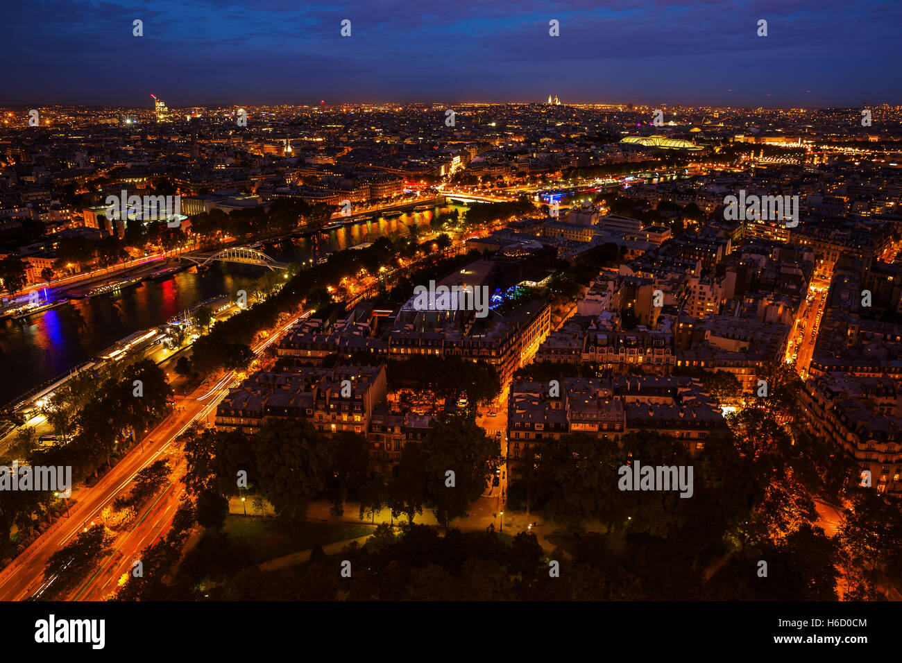 aerial view of Paris, France, at night Stock Photo - Alamy