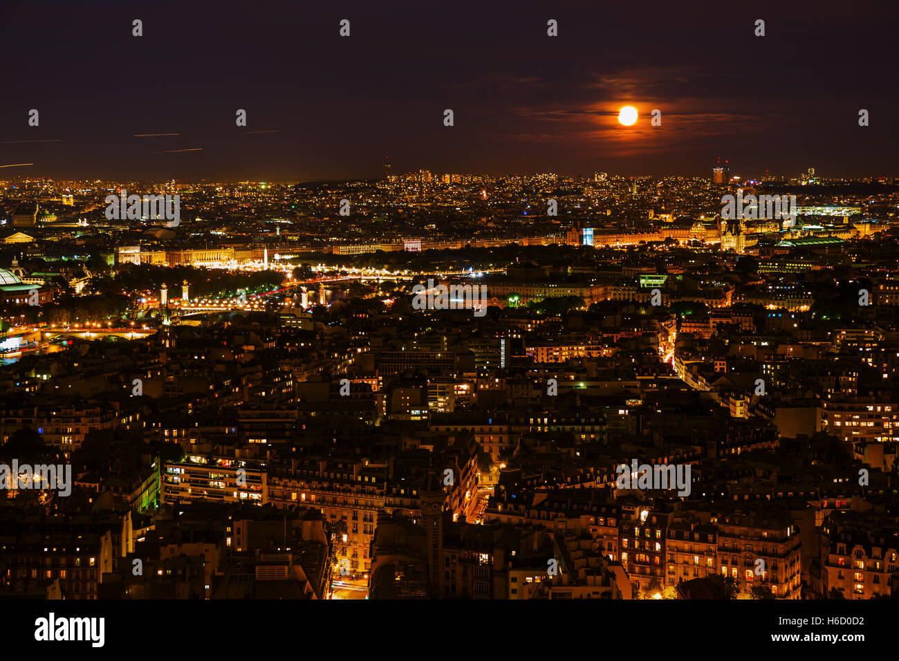 aerial view of Paris, France, at night Stock Photo - Alamy