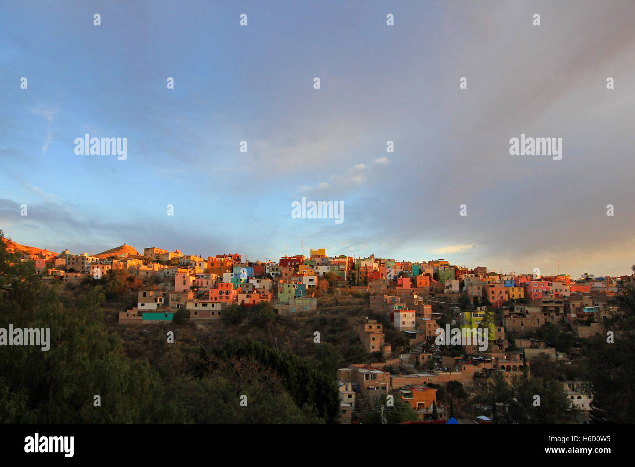 Panoramic view of the old historic colonial city of Guanajuato, an ...