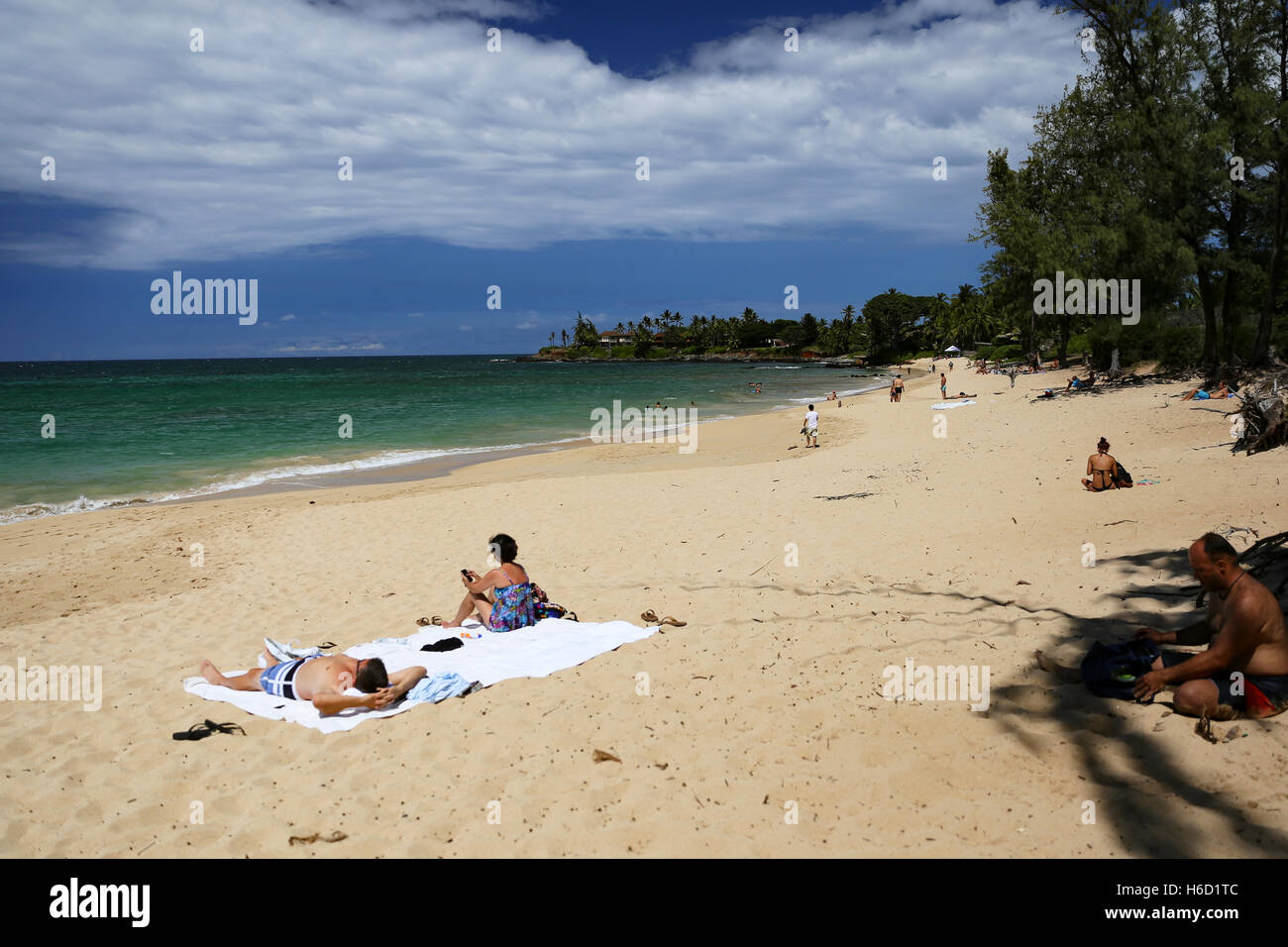 Beachgoers sunbathing on the beautiful shaded Baldwin Park Beach near ...