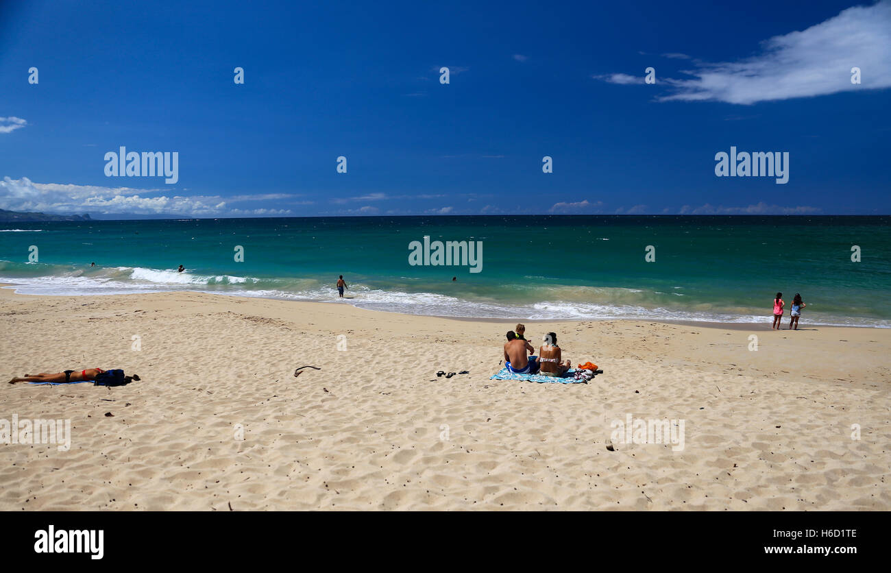 Beachgoers sunbathing on the beautiful shaded Baldwin Park Beach near ...