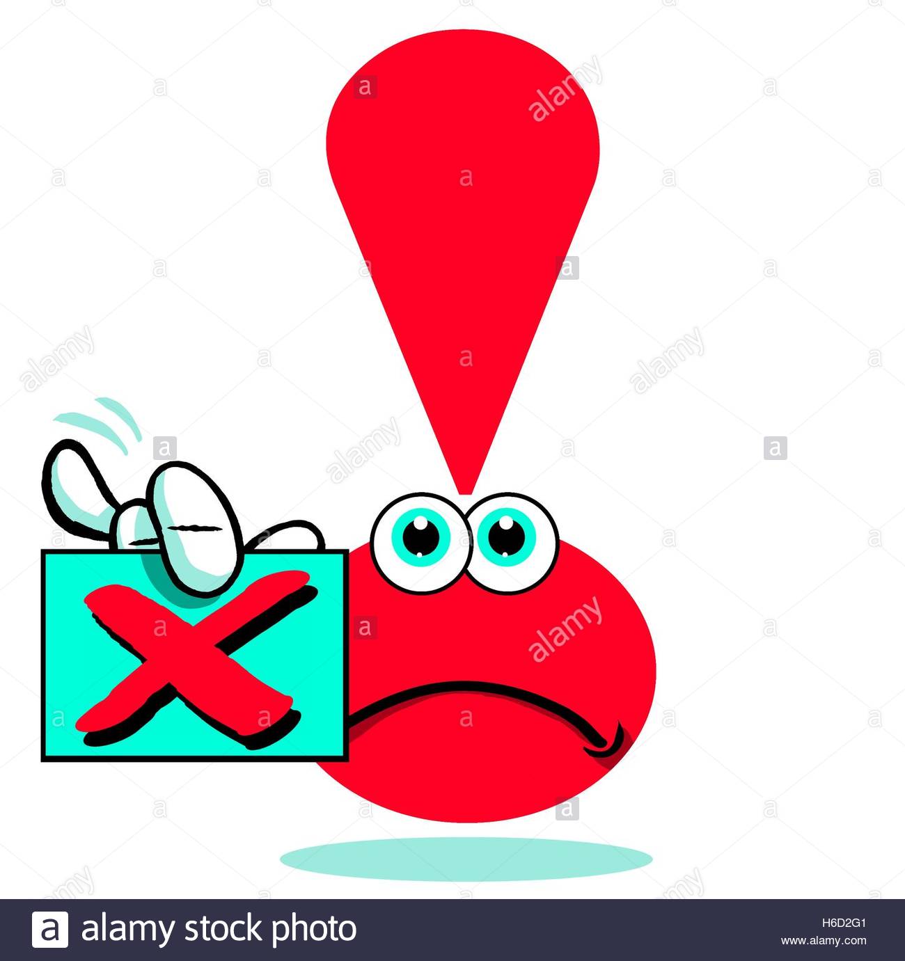 Cartoon emoticon exclamation mark character showing sign with a cross ...