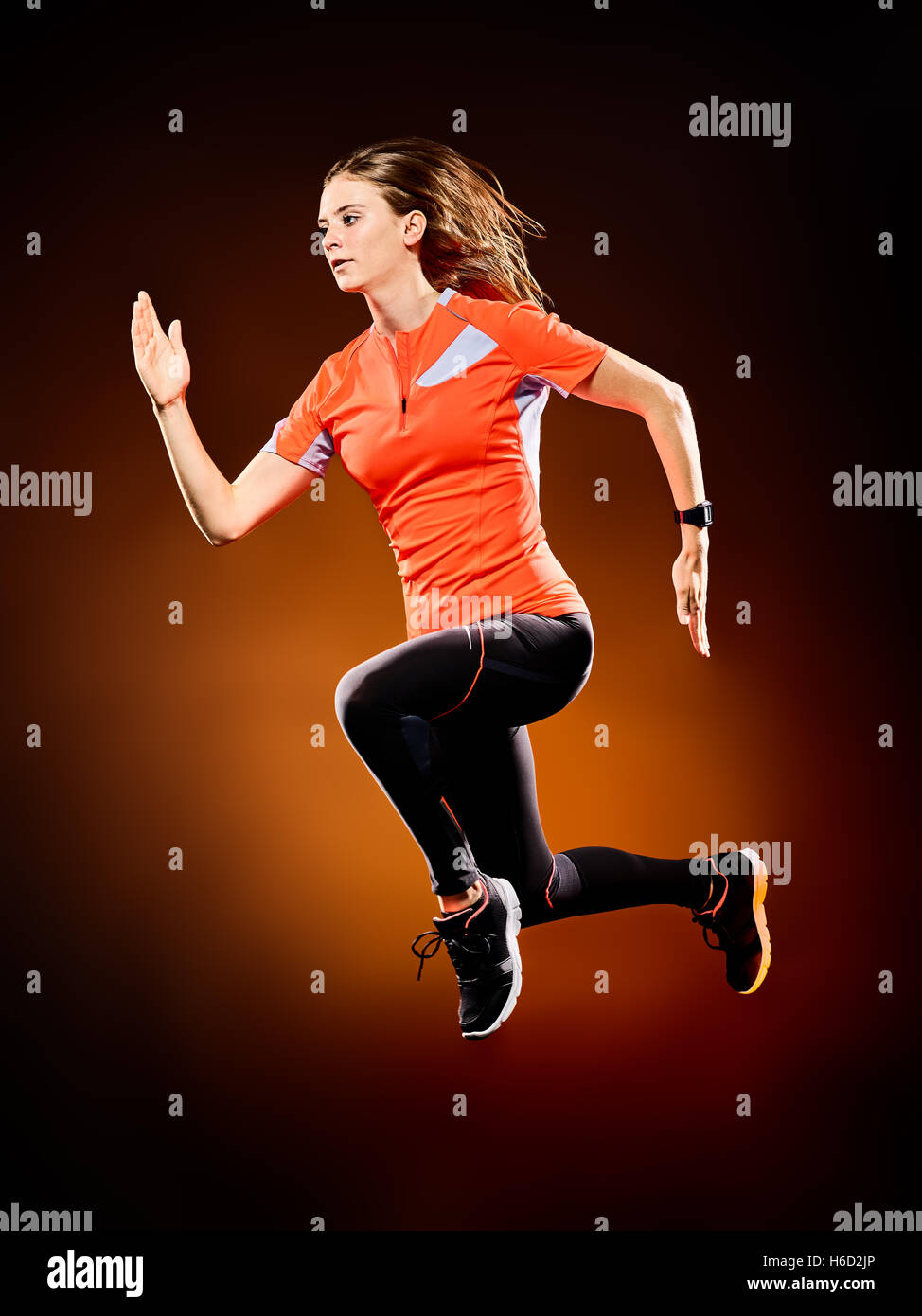 one caucasian young woman runner running jogger jogging isolated on ...