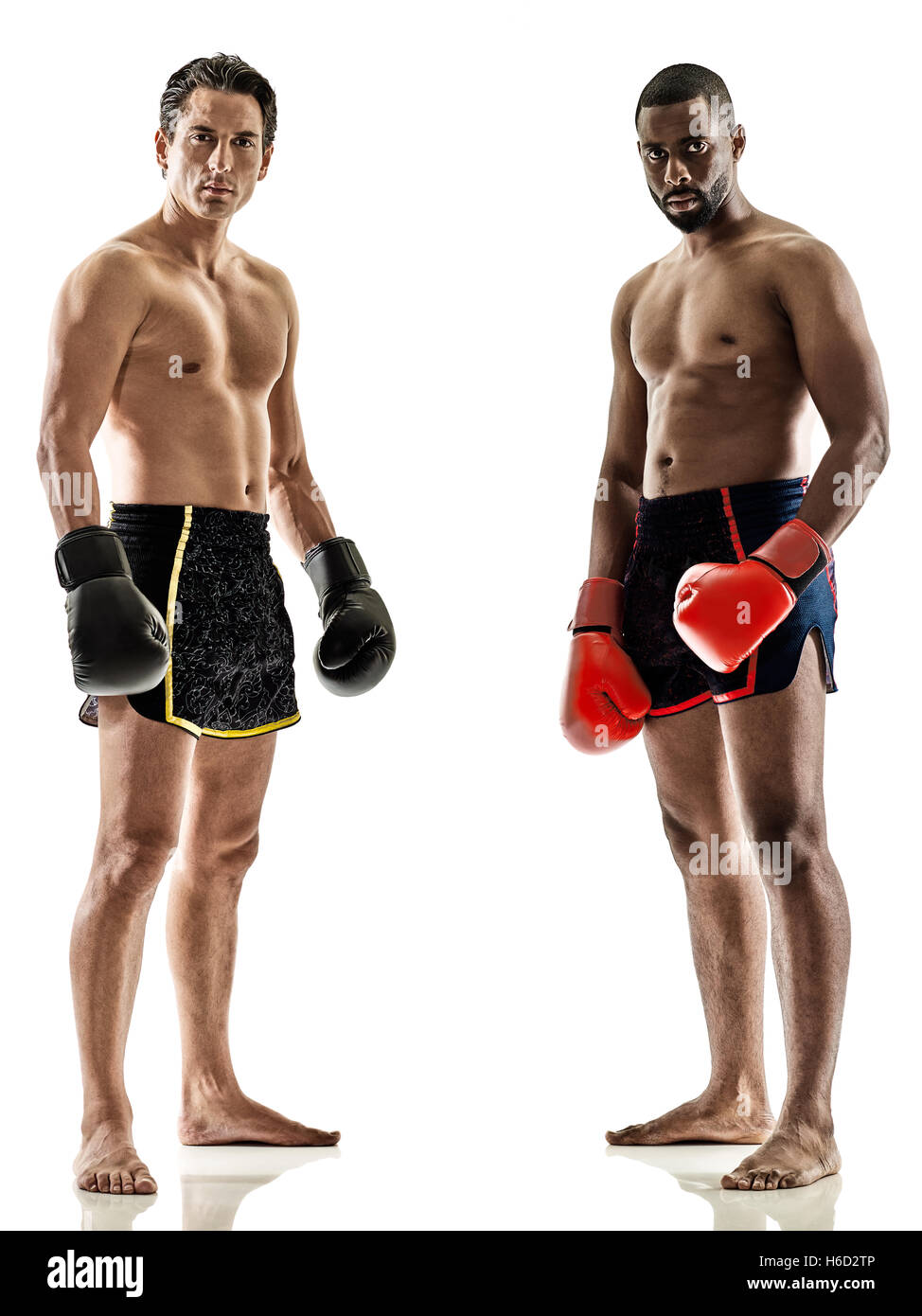 two caucasian Muay Thai kickboxing kickboxer thai boxing men isolated ...