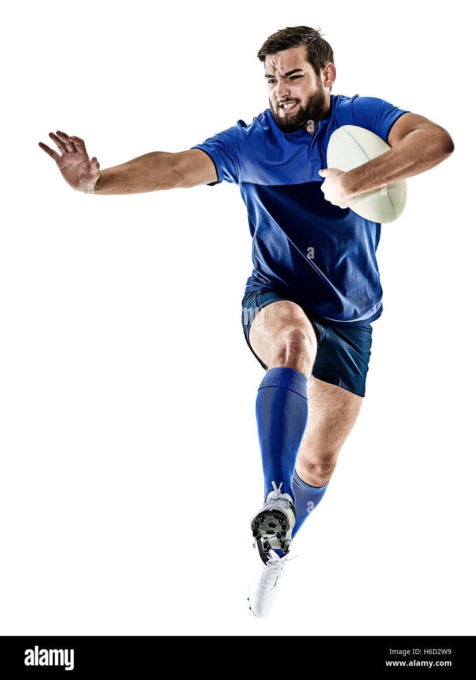 one caucasian rugby player man studio isolated on white background ...