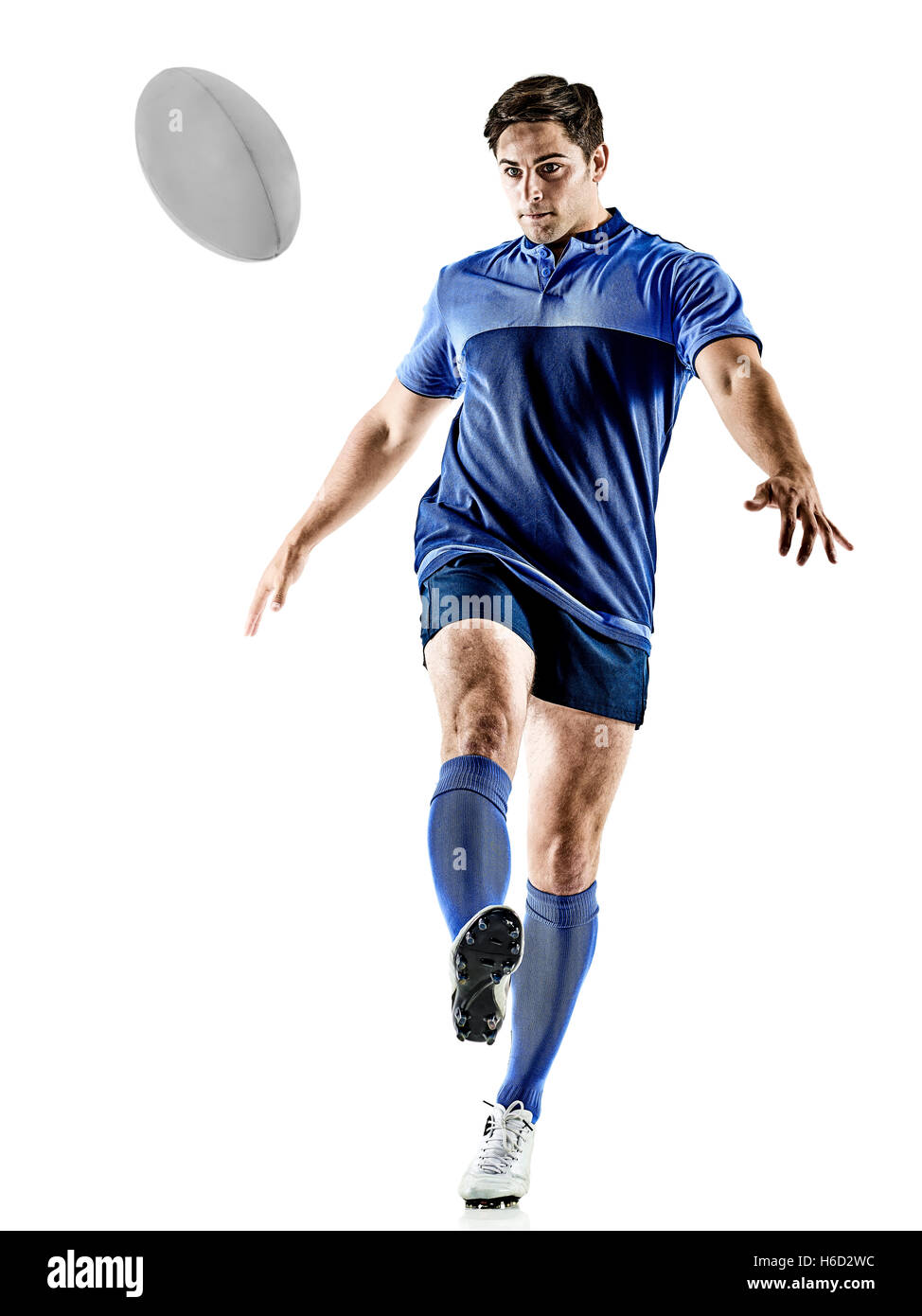 one caucasian rugby player man studio isolated on white background ...