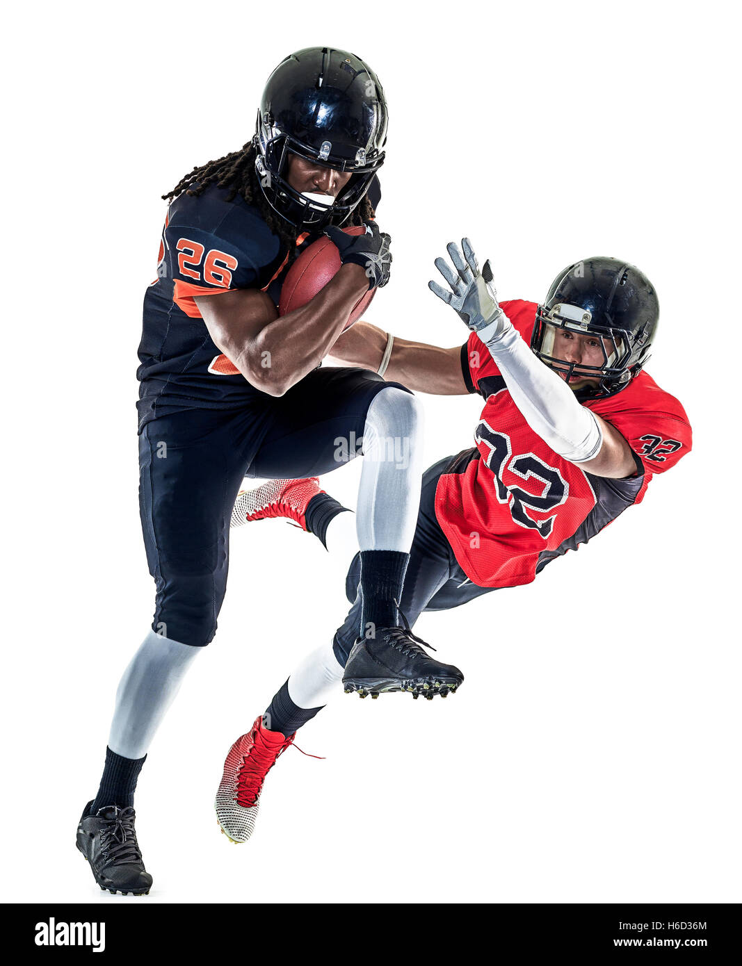 two american football players men studio isolated on white background ...