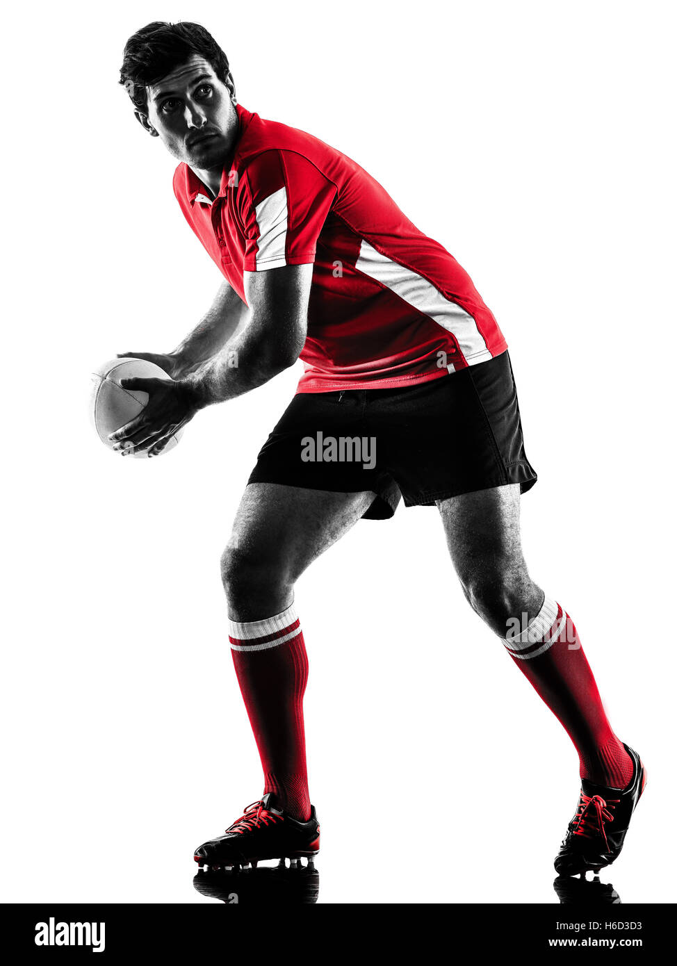 one caucasian rugby man player silhouette isolated on white background ...