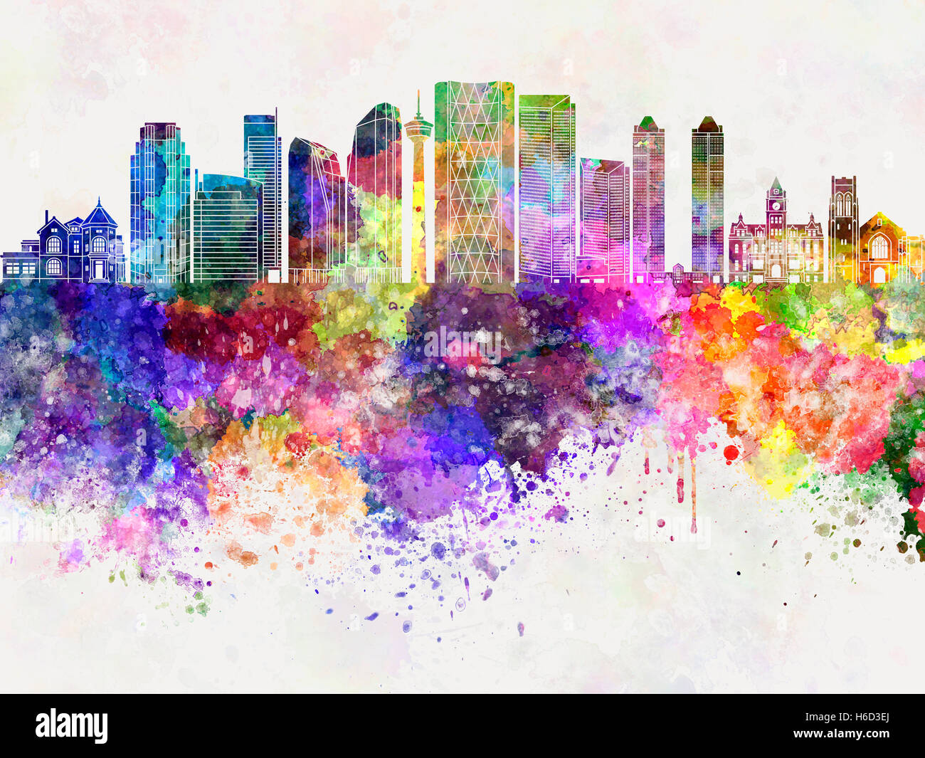 Calgary V2 skyline in watercolor background Stock Photo - Alamy