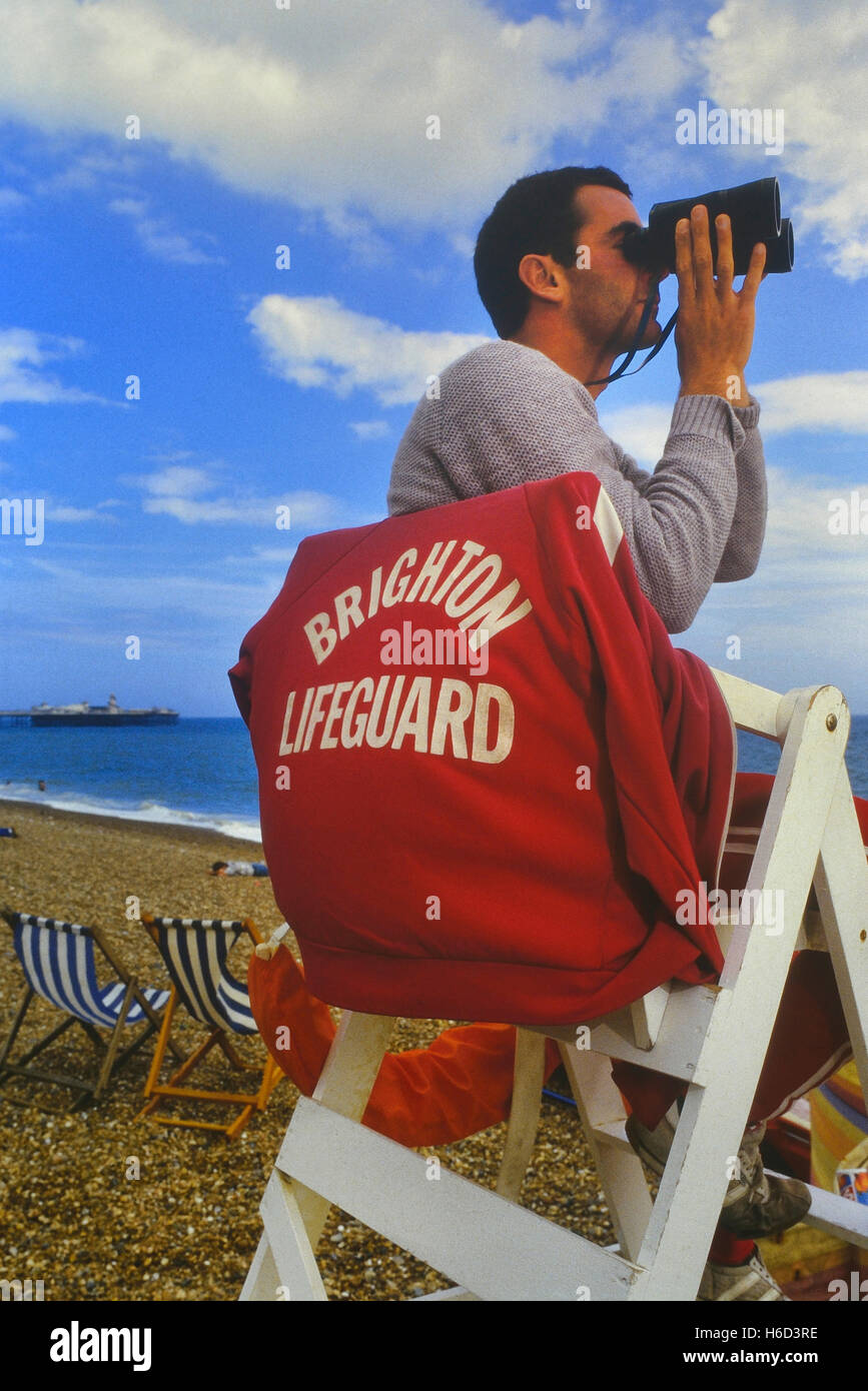Brighton lifeguard on duty. East Sussex. England. UK. Circa 1980's ...