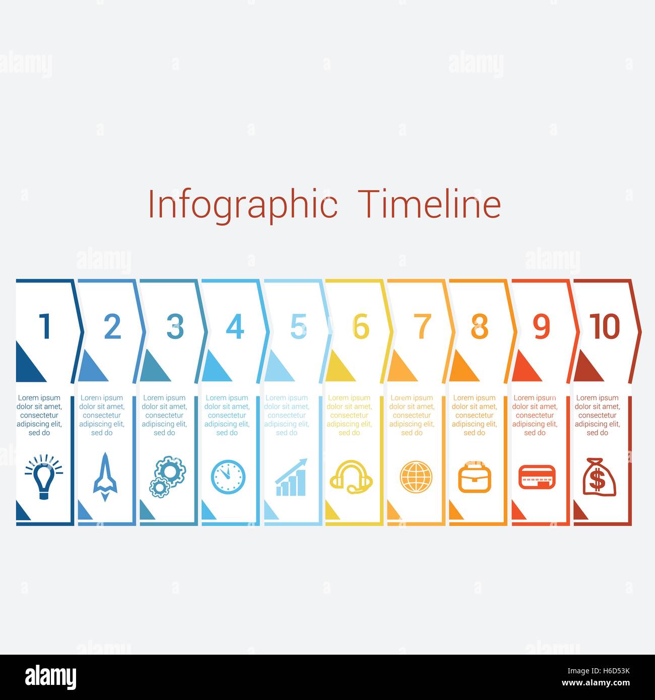Timeline Infographic colored arrows from lines. Area chart Business ...