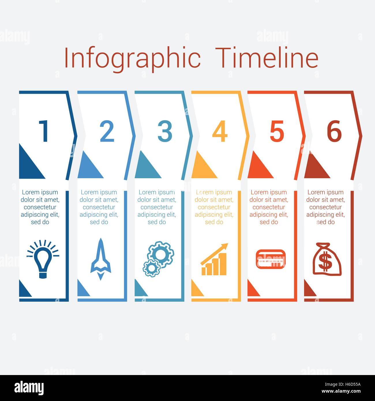 Timeline Infographic colored arrows from lines. Area chart Business ...