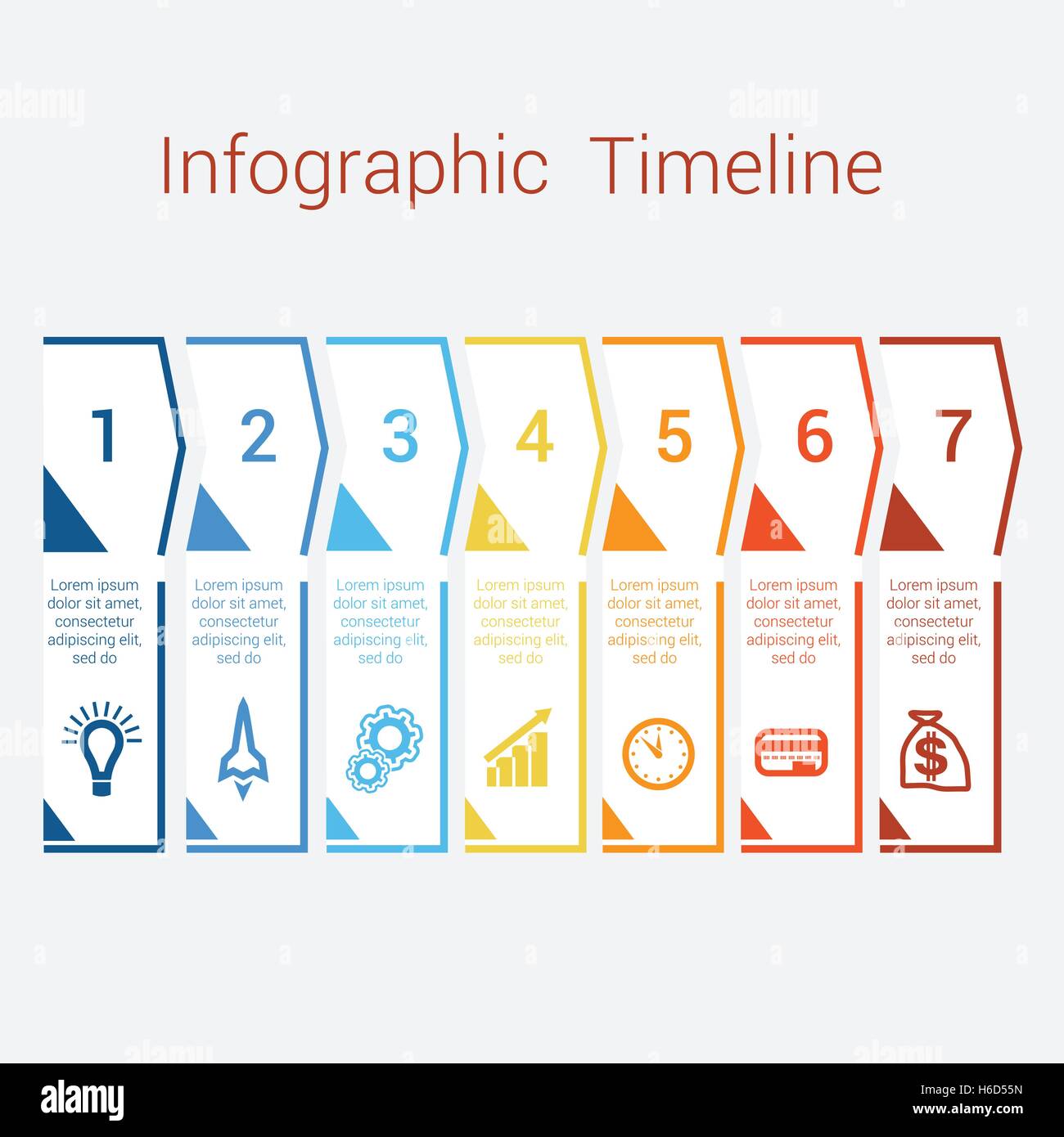 Timeline Infographic colored arrows from lines. Area chart Business ...